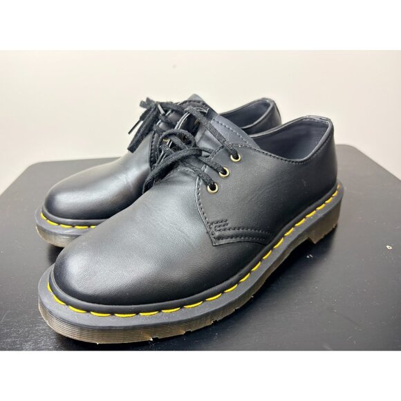 Dr. Martens | Shoes | Doc Martens Black Low Top Boots Yellow Stitching ...